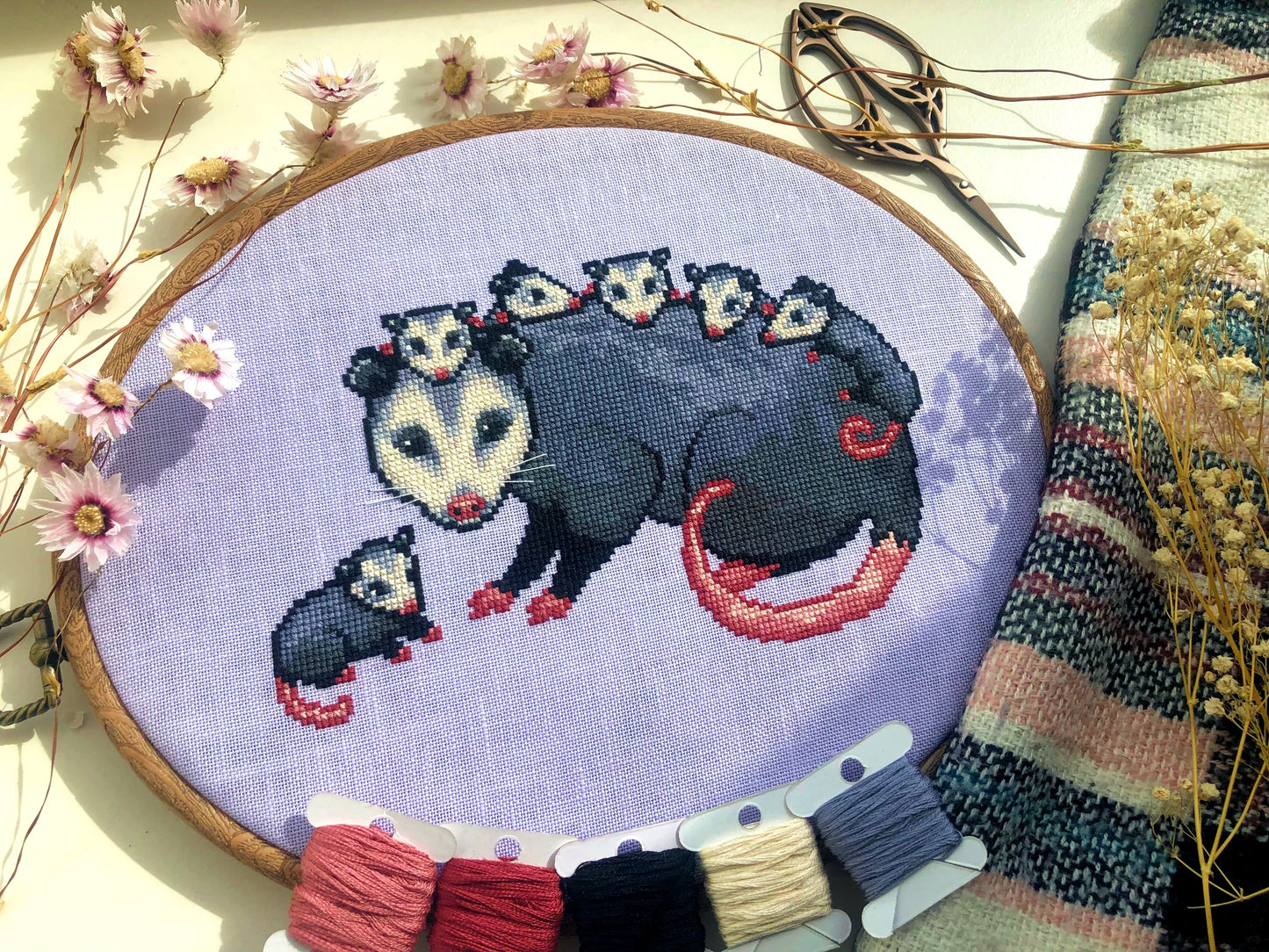 Possum Mama & Babies Cross Stitch Pattern - NeedleLot Designs