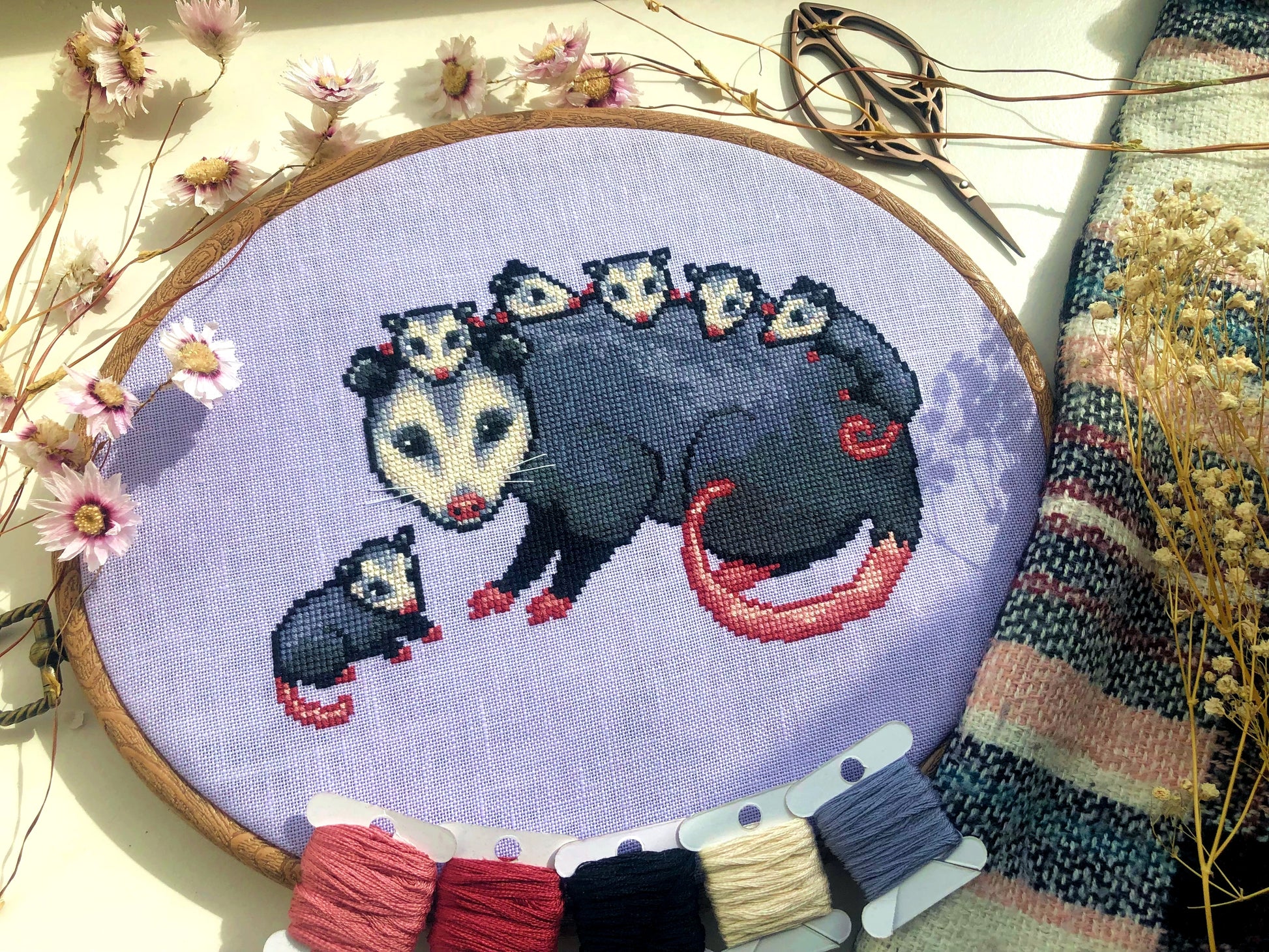 Possum Mama & Babies Cross Stitch Pattern - NeedleLot Designs
