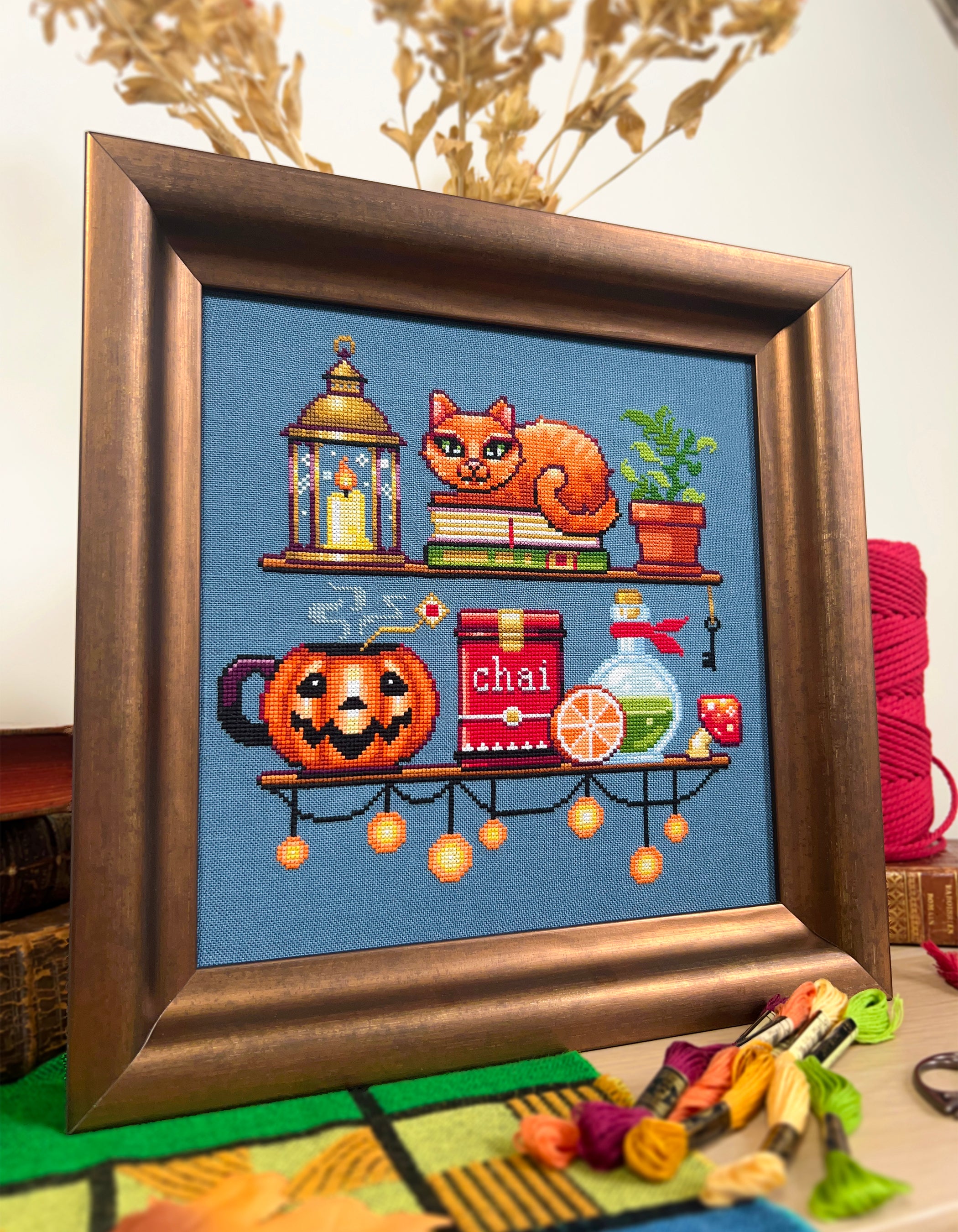 Cozy Autumn Shelves Cross Stitch Pattern - NeedleLot Designs