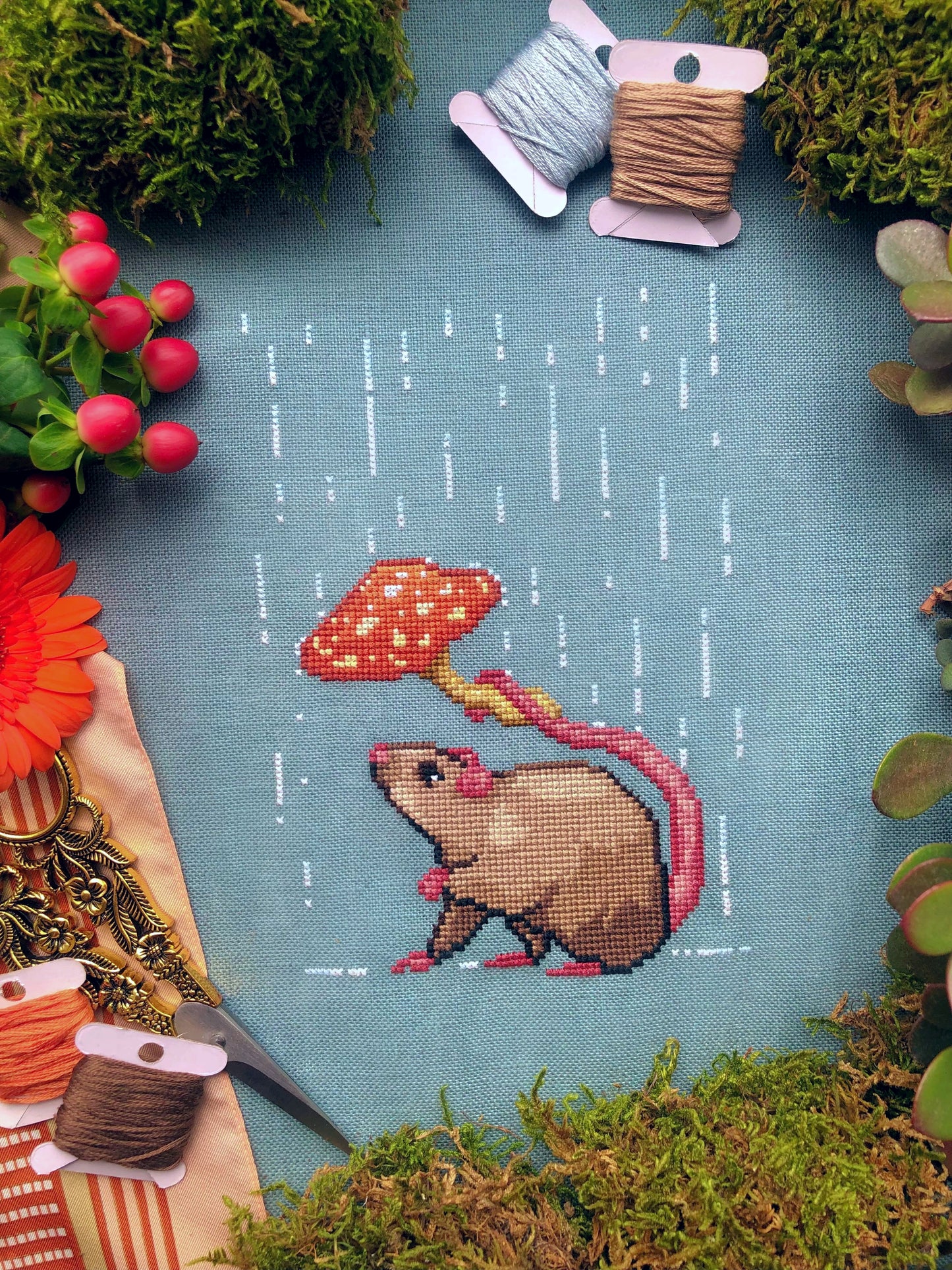 Rainy Days - Rat Cross Stitch Pattern - NeedleLot Designs